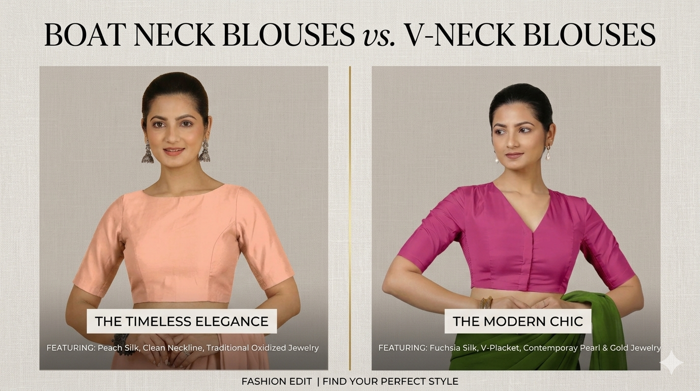 Boat Neck vs Sweetheart Neck: Choosing the Perfect Saree Blouse ...