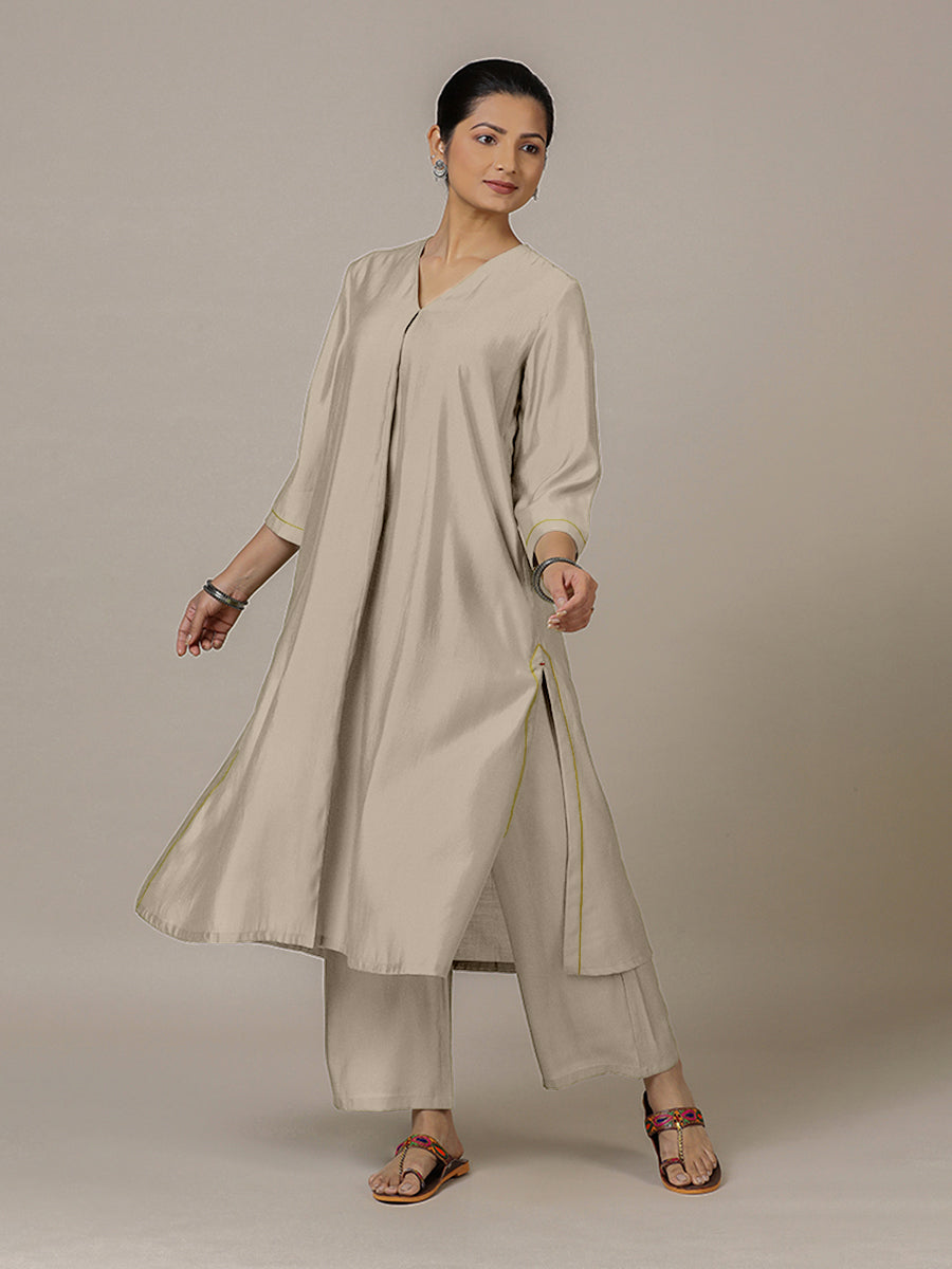 Alisha x Rozaana A-Line Kurta in Oyster Grey - Daily & Work Wear – Binks