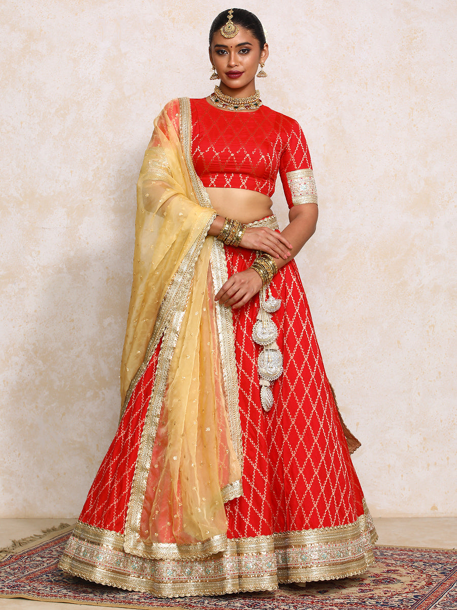 Hoor x Tyohaar | Berry Red Vine Mesh Brocade Lehenga Set – Binks