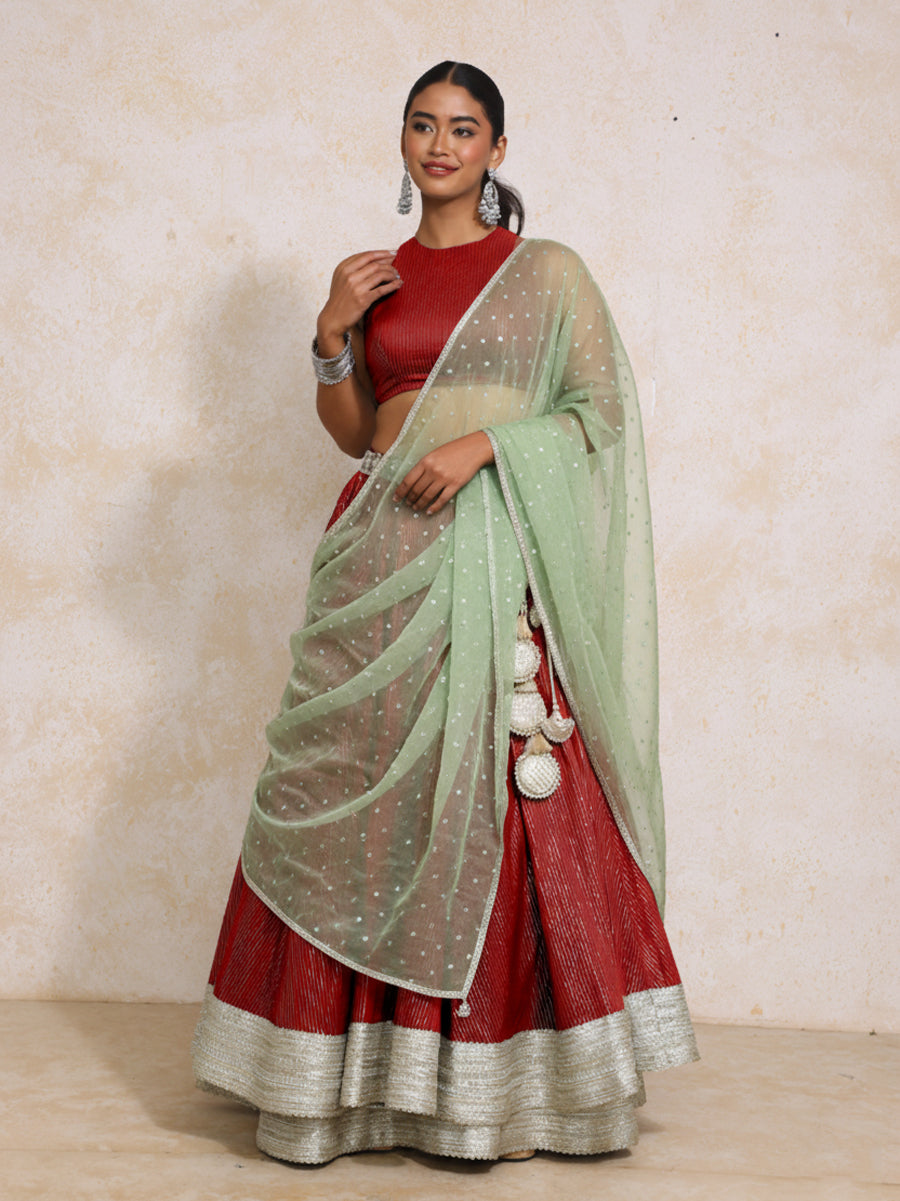 Kimaya x Tyohaar | Red Silver Stripe Cotton Lehenga Set – Binks