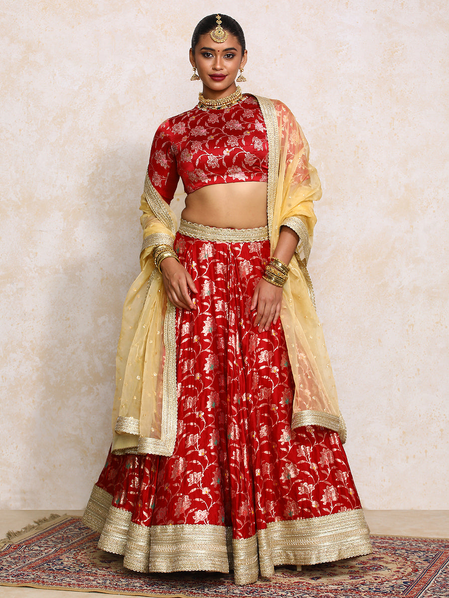 Meenakshi x Tyohaar | Red Meenakari Satin Viscose Lehenga Set – Binks