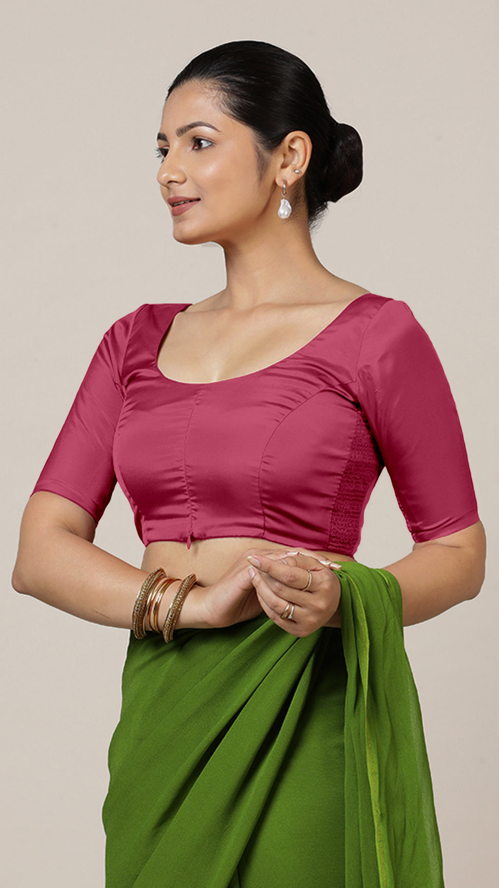 Anisha Elbow Sleeves Saree Blouse in Rani Pink - Daily & Work Wear – Binks