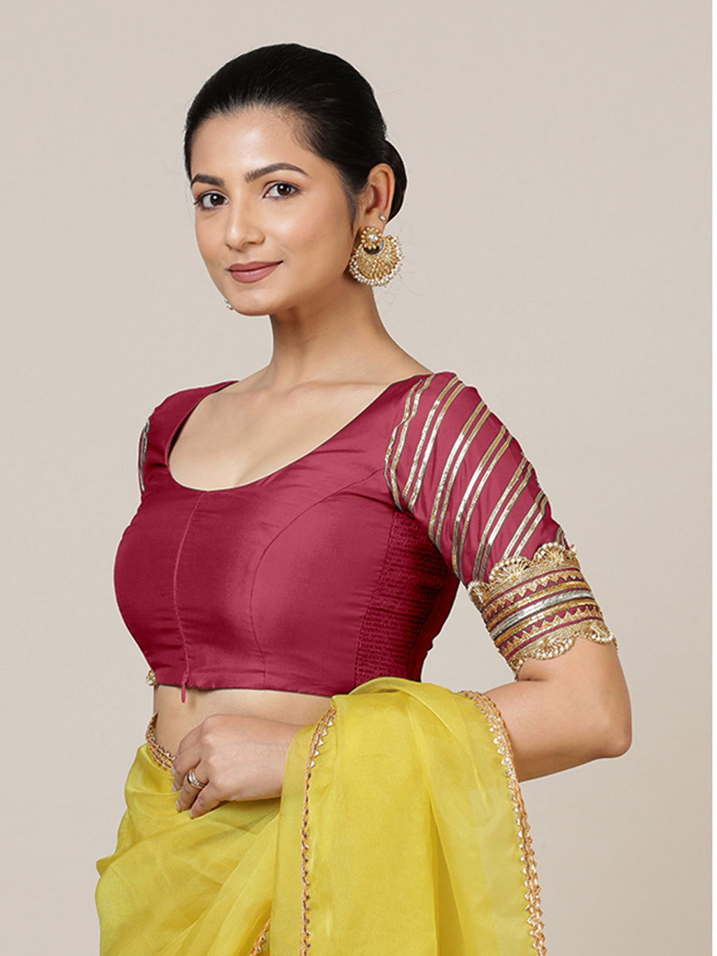Rani Pink Anisha Saree Blouse - Elbow Sleeves & Gota Patti | Party Wear ...