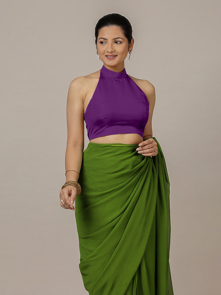 Laila x Rozaana Purple Halter Neck Saree Blouse for Party & Festive – Binks