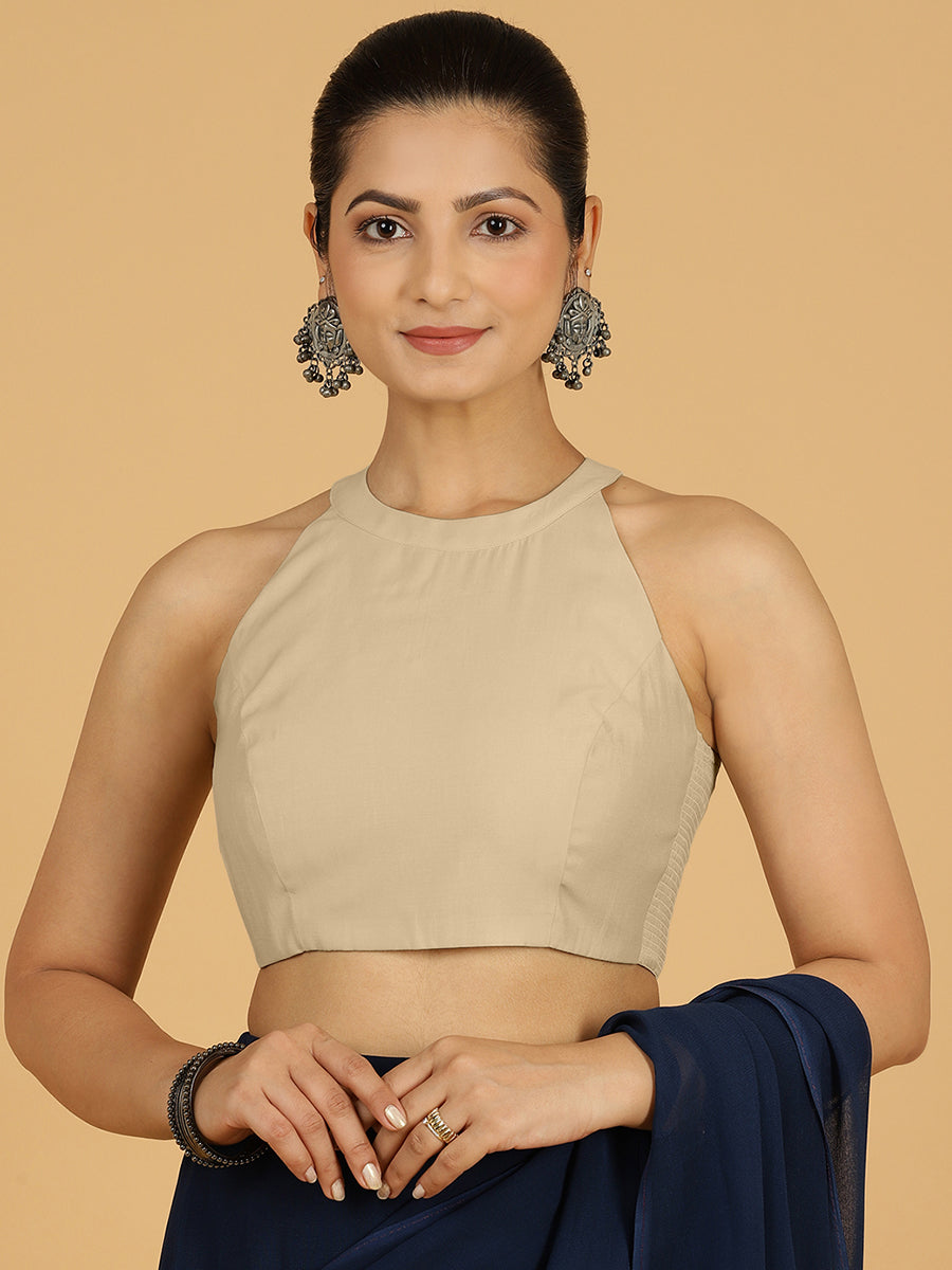 Zubeida Cotton Silk Sleeveless Halter Neck Saree Blouse with Back Hook ...