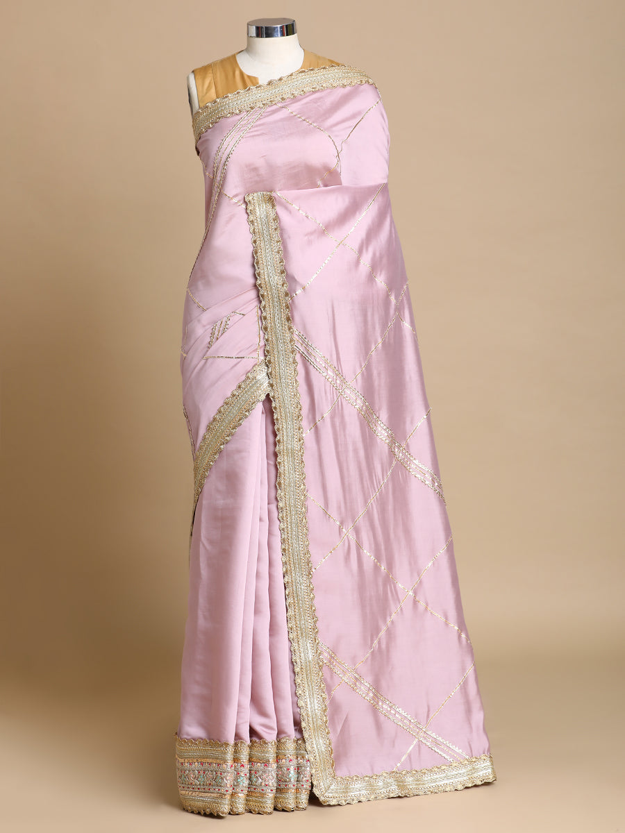 Shop Vrishti x Tyohaar | Lilac Viscose Saree With Heritage Gotta Work ...