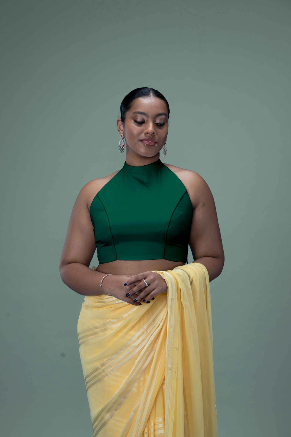 Laila Halter Neck Saree Blouse in Bottle Green - Perfect for Parties ...