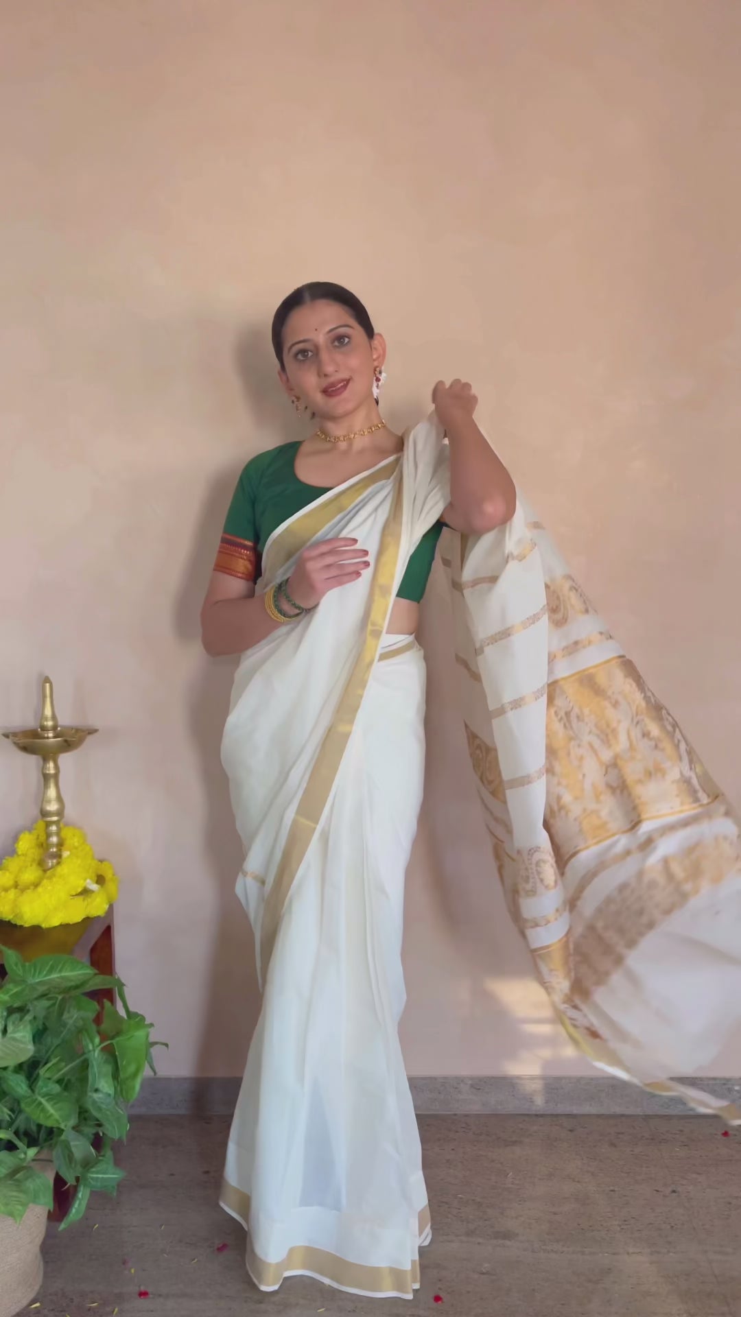 Onam Kasavu Saree Kit with Green Revathi Saree Blouse and More – Binks