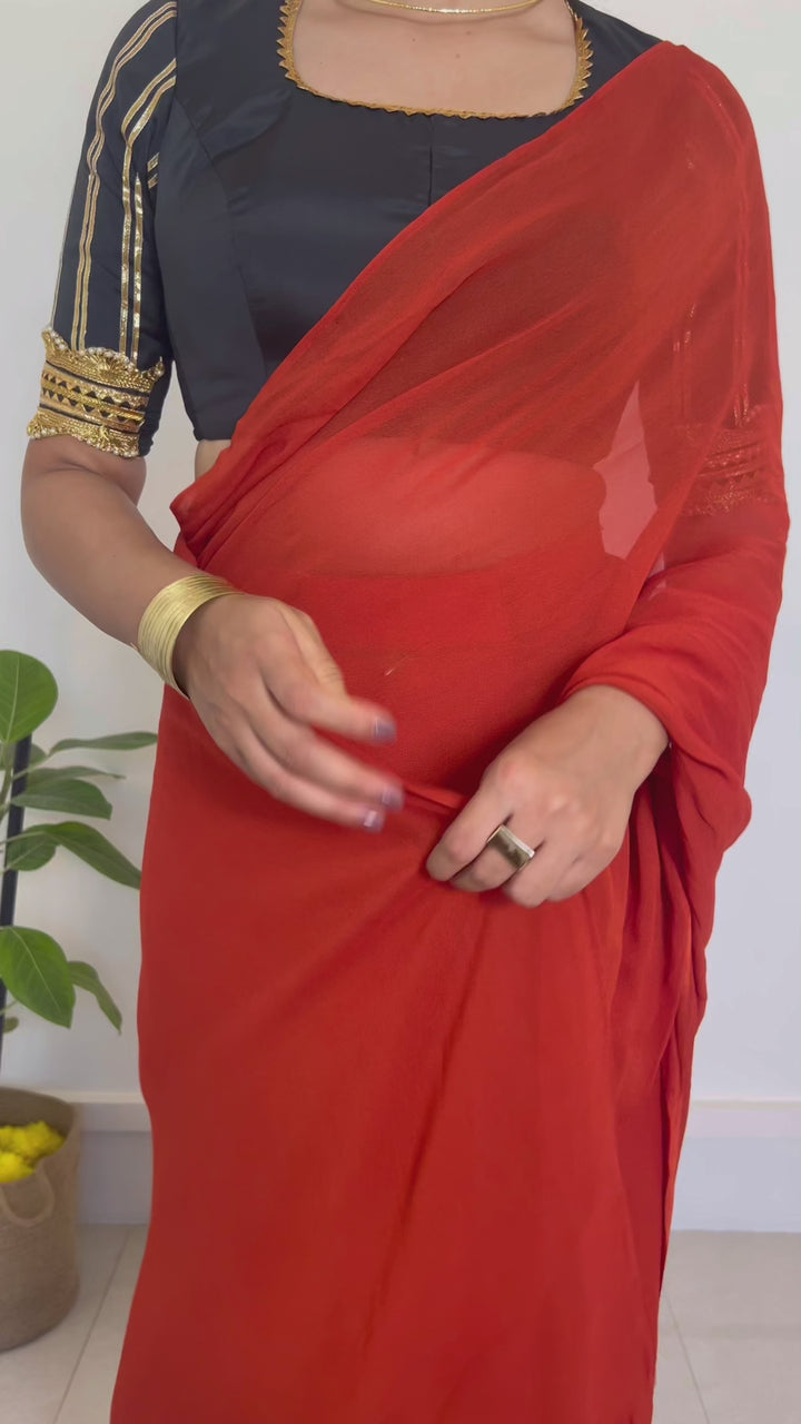 Aziza Elbow Sleeves Saree Blouse in Charcoal Black - Party Wear – Binks